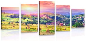 5-dílný obraz stohy sena v karpatských horách