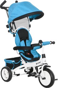HOMCOM 6v1 Tříkolka s Plochým Řídítkem, Dětská Tříkolka s Odnímatelnou Slunečníků, Balance Bike s 5-bodovým Bezpečnostním Pásem, Košíkem, Držákem na …