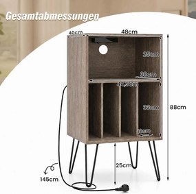 Costway Stojan na gramofon s nabíjecí stanicí Vinylová – šedá