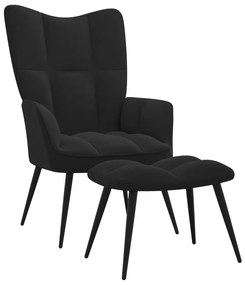 Relaxační křeslo se stoličkou černé samet