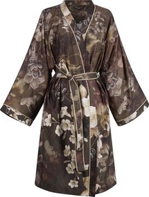 Kardol saténové kimono Velutini - hnědé (Luxusní saténové kimono s květy)
