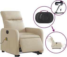 Elektrické zvedací masážní polohovací křeslo krémové textil 3206734