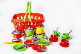 Teddies Nákupní košík plast + sada nádobí s vařičem