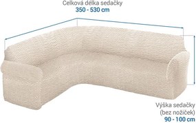 Bielastické potahy CRISTINA smetanová rohová sedačka (š. 350 - 530 cm)