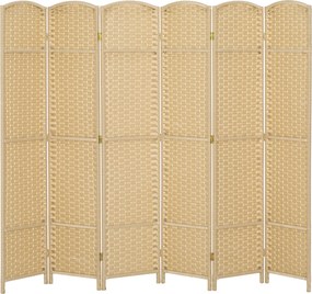 HOMCOM paravan pro vnitřní prostory ze dřeva, 6 panelů, 240 x 170 cm, skládací dělící stěna pro obývací pokoj, ložnici, přírodní