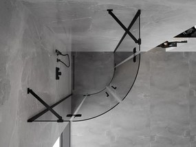 Mexen Mist, půlkruhový výklopný sprchový kout 70 x 70 cm, čiré sklo, černý profil, 8A33-070-070-70-00