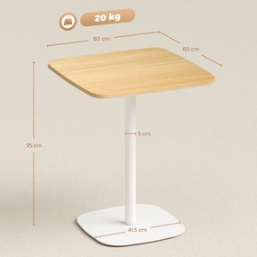 HOMCOM malý čtvercový jídelní stůl pro 2 osoby, čtvercová ocelová podstava, ideální do malých prostor — 60 x 75 cm, přírodní dřevo & bílá