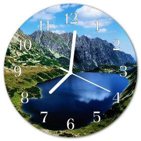 Nástenné skleněné hodiny Jezero hory fi 30 cm