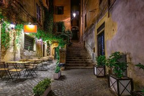 DIMEX | Samolepicí vliesová fototapeta na zeď Malebná ulice Říma MA-5-0731 | 375 x 250 cm | zelená, žlutá, šedá