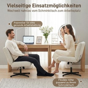 HOMCOM křeslo se sametovým vzhledem – otočné, nastavitelné polstrované křeslo, krémově bílé