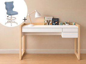 Benlemi Stůl STOLLY se 3 šuplíky a pastelkovníkem do dětského pokoje + ergonomická židle MODRÁ Zvolte rozměr židle: dítě 119 - 142 cm (výška stolu 71 - 82 cm)