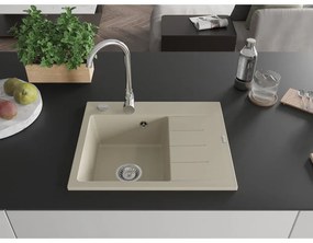 Mexen Ben, 1-komorový granitový dřez 600x500x190 mm, levý+ chromový sifon, béžová, 6522605000-69