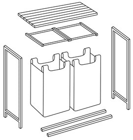 Dvoukomorový prádlený koš na ráme 80 l s úložným prostorem Massido
