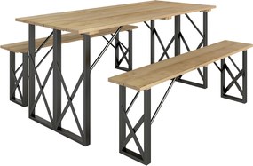 Outsunny Dřevěný Stůl a Lavice Sada, Dřevěný Piknikový Stůl s Lavicí pro 6 až 8 Osob, 160 cm, s Otvorem pro Slunečník 5 cm, Ocelový Rám, Hnědá | Aosom