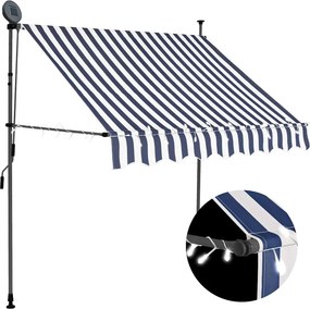 Ručně zatahovací markýza s LED světlem 200 cm modrobílá 145843