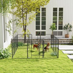 PawHut 12panelová skládací ohrádka pro štěňata — výška 100 cm, 2 zamykatelné dveře, vnitřní i venkovní, šedá