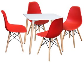 Jídelní stůl 80x80 UNO bílý + 4 židle UNO červené