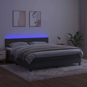 Box spring postel s matrací a LED tmavě šedá 180x200 cm samet 3134298