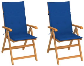 Skládací židle 2 ks s polštáři v královské modré barvě z masivního teakového dřeva 3062386
