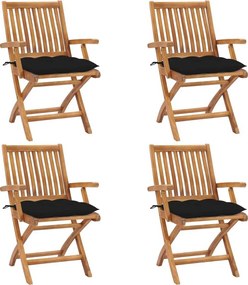 vidaXL Skládací zahradní židle s poduškami 4 ks masivní teak [3072738] Barva: Černá