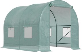 Zelený skleník Outsunny 245x200x198cm s fólií, rajčatový skleník s dveřmi a 4 okny, fóliový tunel z pozinkované oceli, PE, stabilní skleník pro rostli
