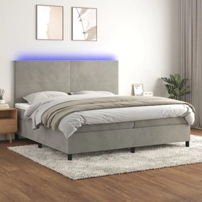 Box spring postel s matrací a LED světle šedá 200x200 cm samet 3136023