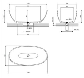 OMNIRES Shell - Volně stojící vana, 148x75 cm, matná černá SHELL148WWBLV