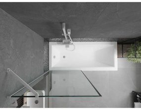 Mexen Next, vanová zástěna 1-křídlová 80 x 150 cm, fixní křídlo, 6 mm čiré sklo s černým vzorem, bílý profil, 895-080-000-00-0-20