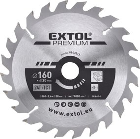 EXTOL PREMIUM pilový kotouč s SK plátky, 160x2,0x20mm, 24T, šířka SK plátků 2,8mm