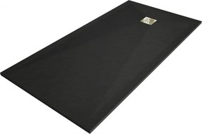 Mexen Stone+, obdélníková vanička z minerálního kompozitu 180 x 100 cm, černá, zlatá lesklá krytka, 44701018-G