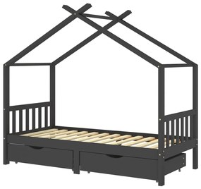 vidaXL Rám dětské postele se zásuvkami tmavě šedý borovice 90 x 200 cm