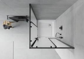 Mexen Rio, čtvercový sprchový kout s posuvnými dveřmi 70 (dveře) x 70 (dveře) x 190 cm, 5mm sklo námraza, černý profil + bílá sprchová vanička RIO, 860-070-070-70-30-4510