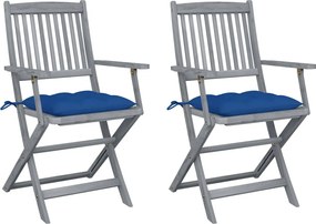 vidaXL Skládací zahradní židle s poduškami 2 ks masivní akáciové dřevo [3064507] Barva: Modrá