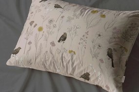 Bavlněné povlečení Ptáčci v kvítí - béžové Velikost: 140 x 200 + 70 x 90