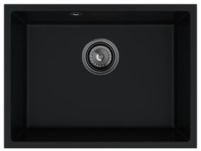 Sink Quality Crypton 60, kuchyňský granitový dřez 535x400x205 mm + černý sifon, černá, SKQ-CRY.C.1KBO.60.XB