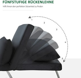 HOMCOM Rozkládací pohovka 2 v 1 s nastavitelným opěradlem 65L x 77W x 80H cm, snímatelný potah, polštáře, robustní a nerezavějící, polyester černá | …