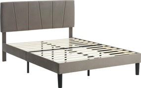 HOMCOM Dvoulůžkový Rám Postele, 140 x 190 cm, Postel pro 2 osoby, Kovový Rám, Nastavitelný Čelní Panel, s Lamelovým Roštem, Úložný Prostor pod Postelí