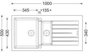 Sinks Perfecto 1000.1 Granitový dřez s vaničkou a s odkapem oboustranné provedení, 100x50cm, metalblack, ACRPE100500174