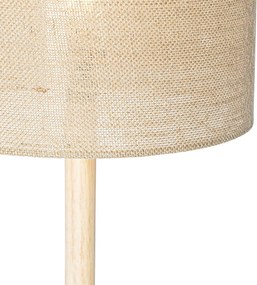 Chytrá dřevěná stojací lampa s přírodním lněným stínidlem 32 cm vč. Wifi A60 - Mels