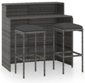 vidaXL 3dílný zahradní barový set s poduškami šedý