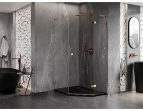 Mexen Lunar, L pětiúhelníkový sprchový kout s pravým sklonem 80 x 100 cm, 8mm čiré sklo, profil růžové zlato, 831L-080P-100L-60-00-P