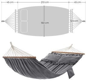 Houpací síť s polštáři Mimi, 210x150 cm, šedá