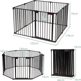 Costway 8 prvková ohrádka pro psa bariéra – 500 × 75 cm, černý