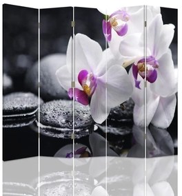 Ozdobný paraván Květiny Zen orchidej - 180x170 cm, pětidílný, obustranný paraván 360°