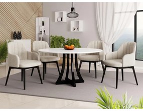 Kulatý stůl Dagerto FI 120 se 4 židlemi ST105 05, Barva: bílý lesk / černý lesk, Potah: Magic Velvet 2219