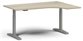 Výškově nastavitelný stůl, elektrický, 675-1325 mm, rohový pravý, deska 1600x1200 mm, šedá podnož, dub přírodní