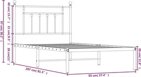 vidaXL Kovový rám postele s čelem 90 x 200 cm [353530] Barva: Černá