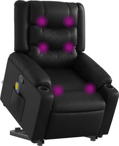Zvedací masážní polohovací křeslo černé umělá kůže 3206555