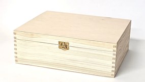 Dřevěná krabička s víkem a zapínáním - 35 x 25 x 10 cm, přírodní