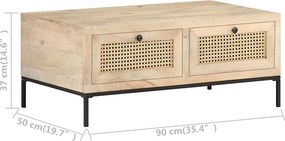 Konferenční stolek 90x50x37 cm masivní mangovník přírodní rákos 323511